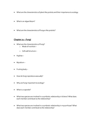 Biology - Chp 19-21 - Simple Living Things - Study Guide | DOC