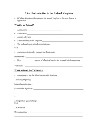 Biology - Chp 26 - Animals - Notes | PDF