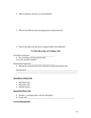 Biology - Chp 3 - Cells - Notes | PDF