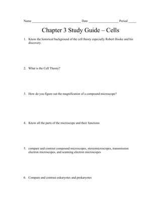 Biology - Chp 3 - Cells - Study Guide | DOC | Biological Sciences | Science