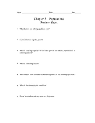 Biology - Chp 5-6 - Populations and Humans in the Biosphere - Study ...