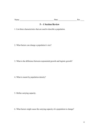 Biology - Chp 5 - Populations - Notes | DOC