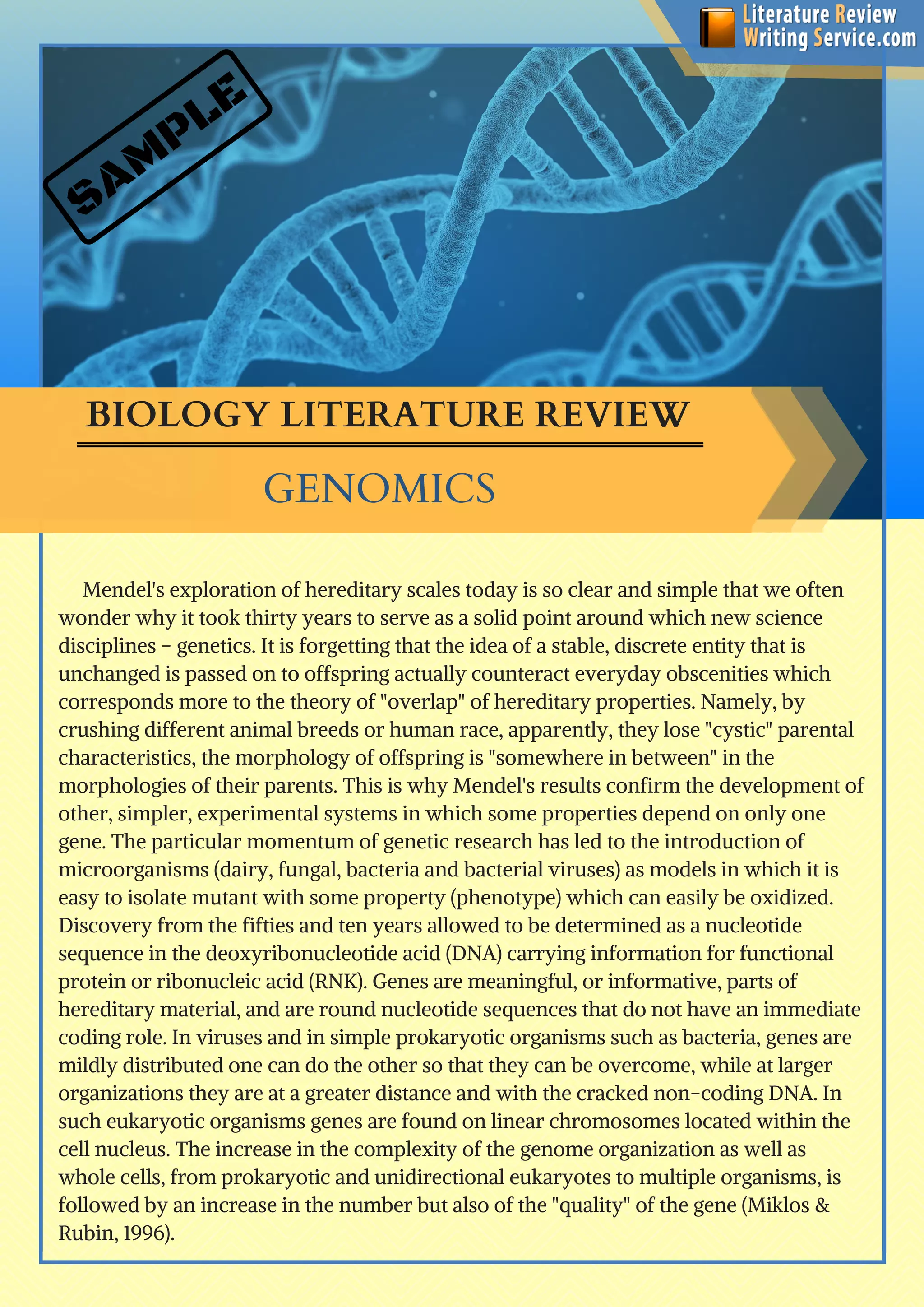 Biology Literature Review Example | PDF