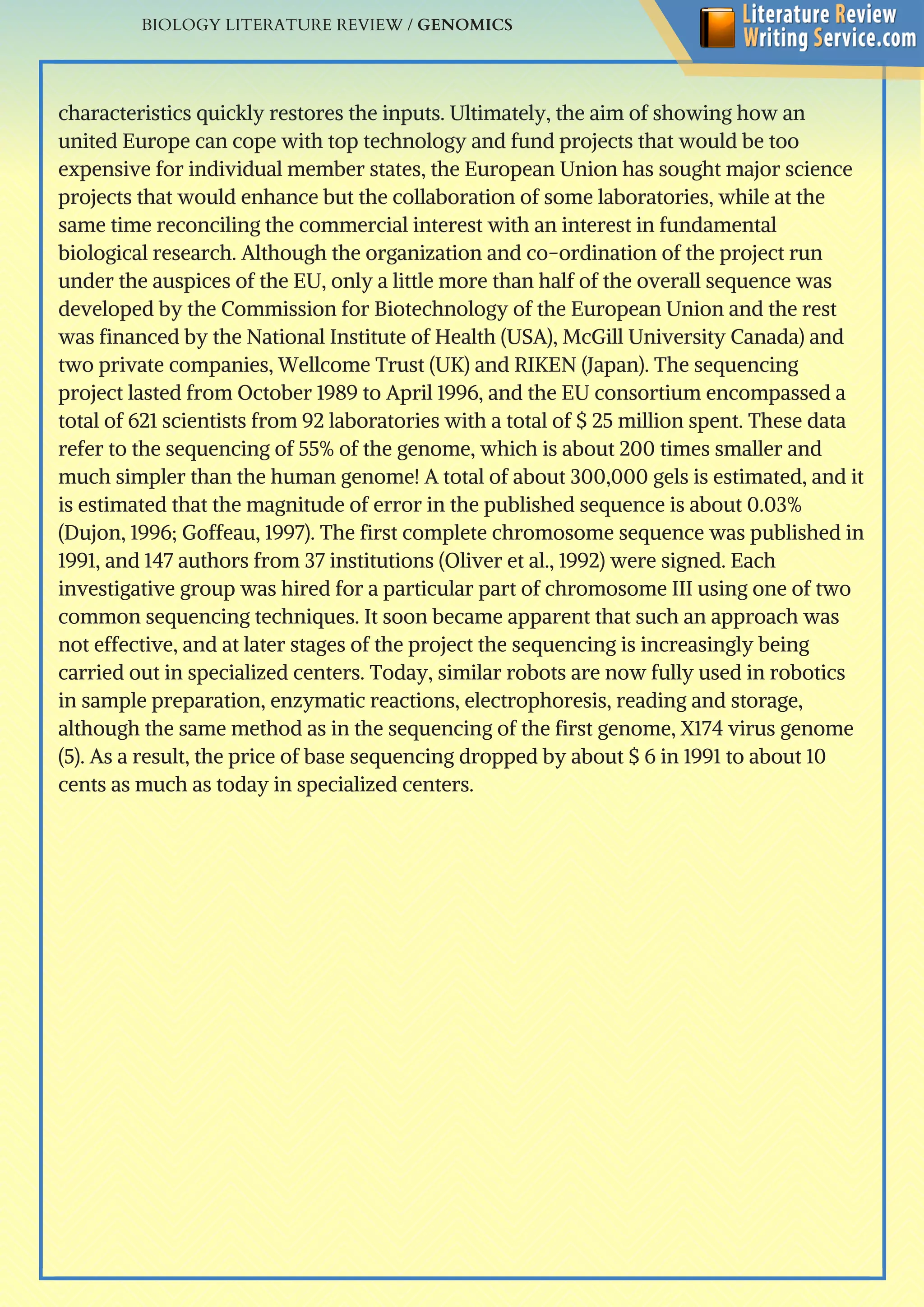 Biology Literature Review Example | PDF