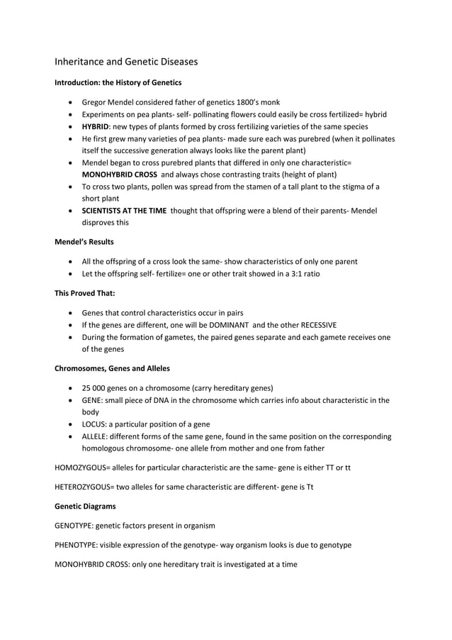 Biology notes-inheritence-and-genetic-diseases | PDF
