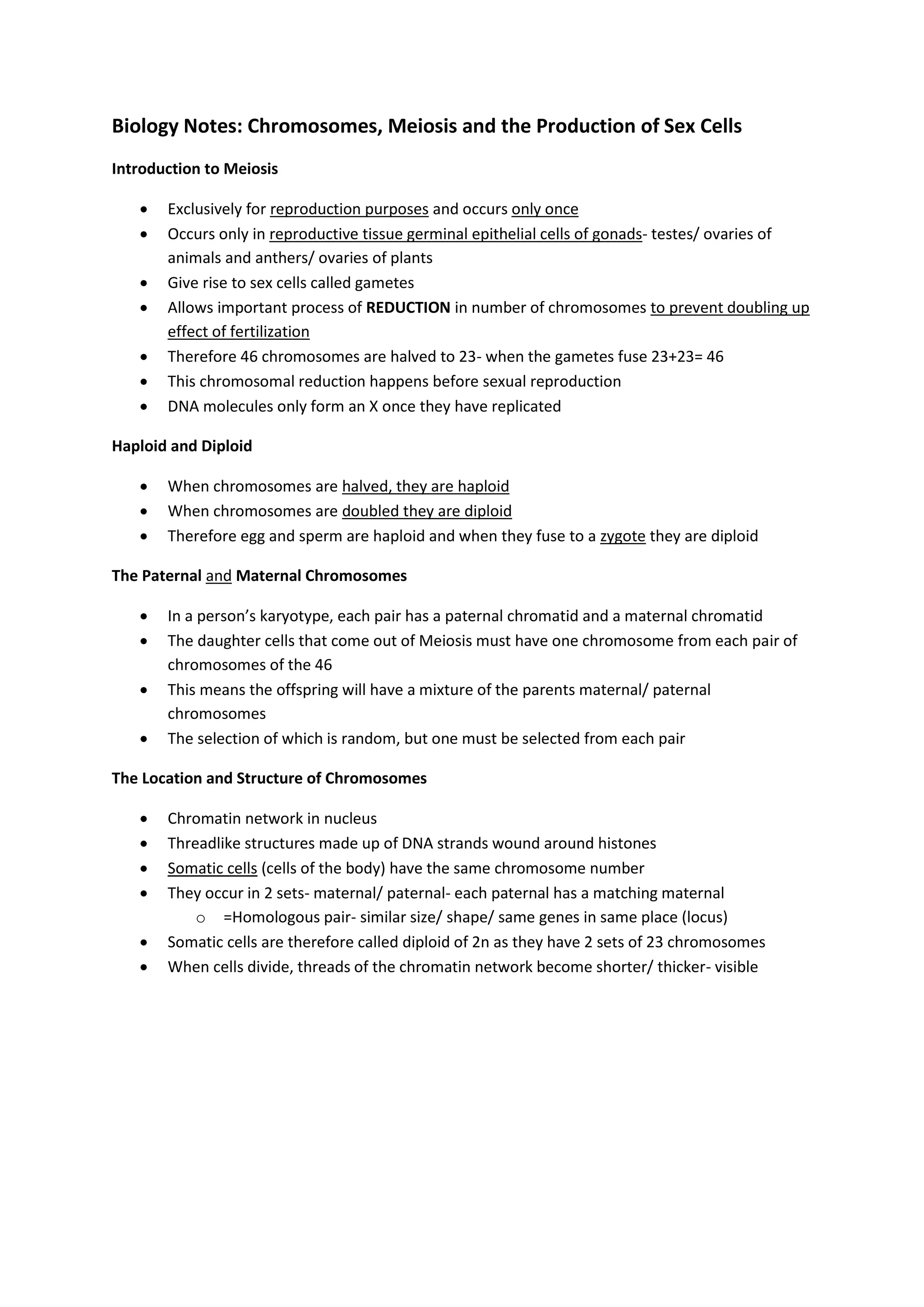 Biology notes-meiosis | PDF