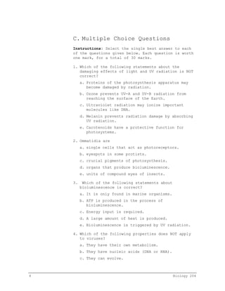 Biology 204 Principles of Biology I Assignment 1C | PDF