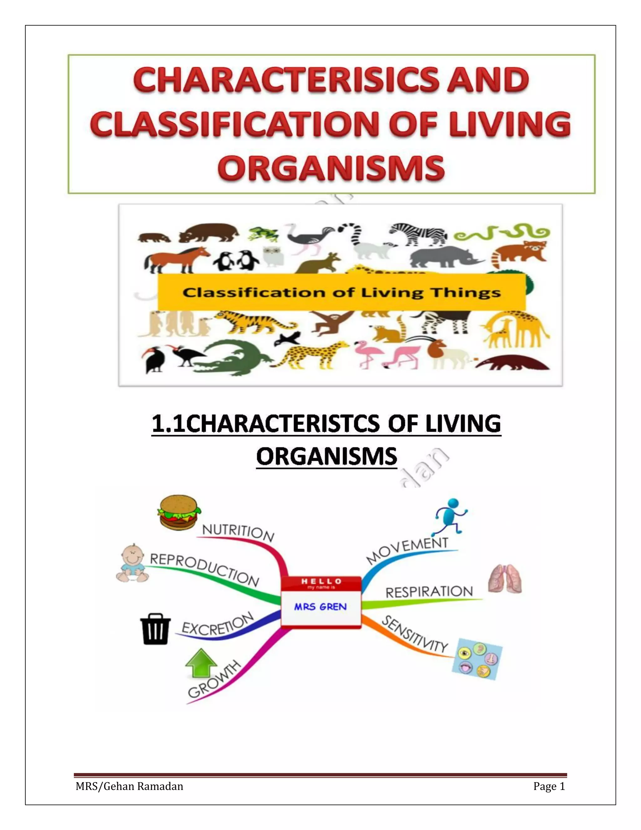 biology 1. Classification Of Living Organisms notes (Dr. jehan Ramadan ...