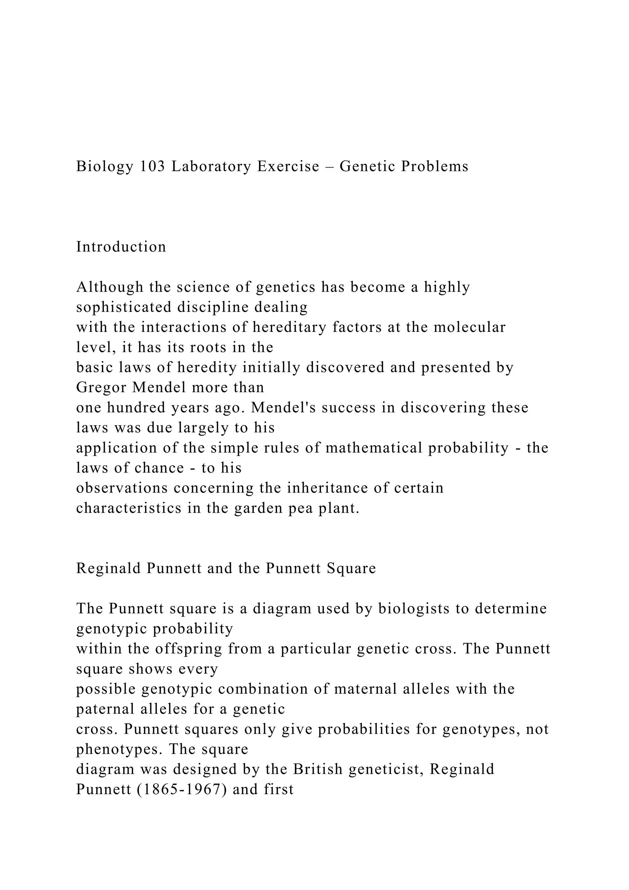 Biology 103 Laboratory Exercise – Genetic Problems .docx