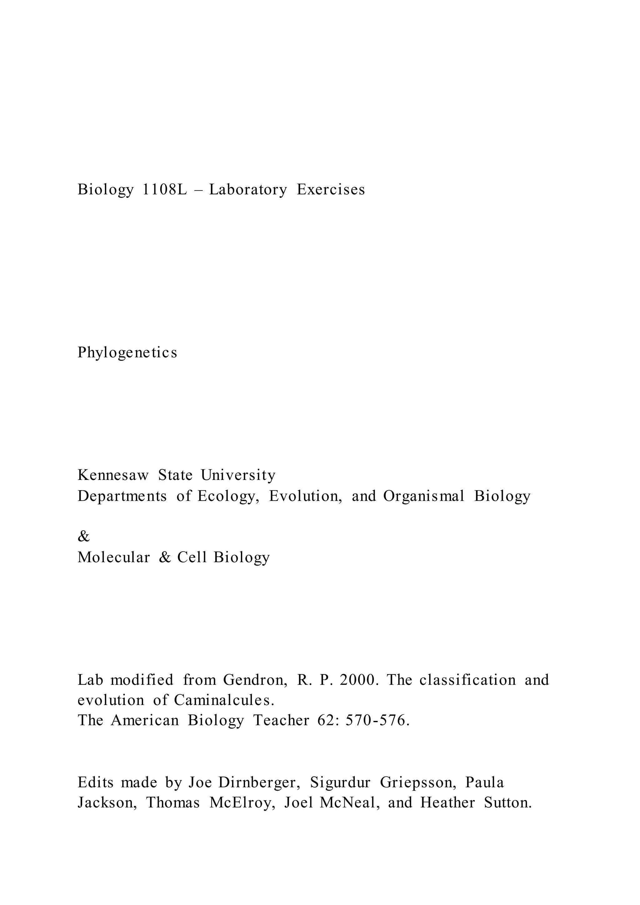 Biology 1108L – Laboratory Exercises P | DOCX