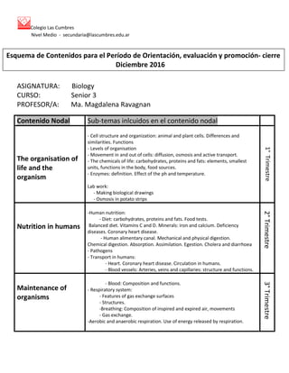 Biology 3ro esquema de contenidos nodales - dic 2016 | PDF