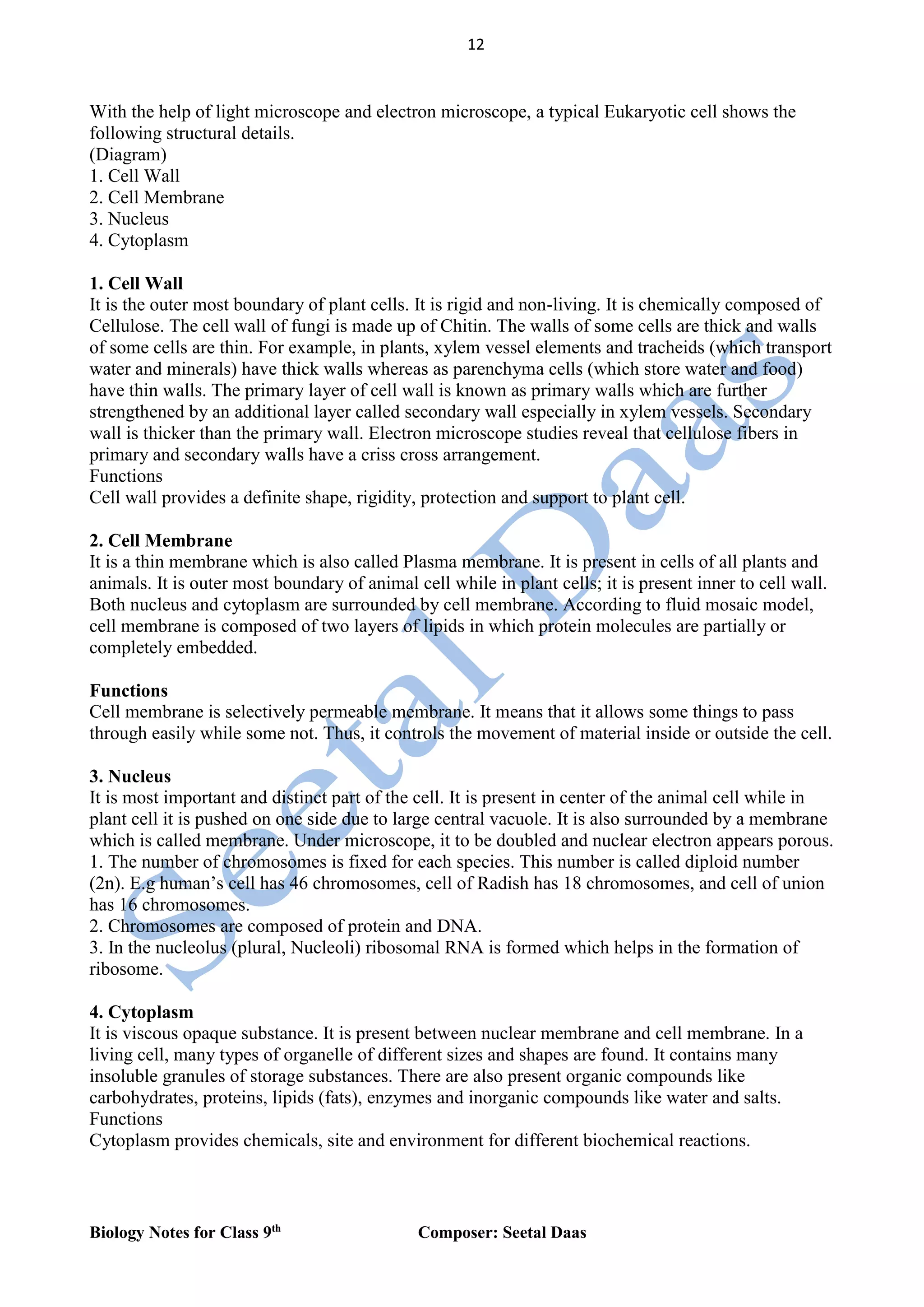 Biology Notes for Class 9th (by: Seetal Daas) | PDF | Biological ...