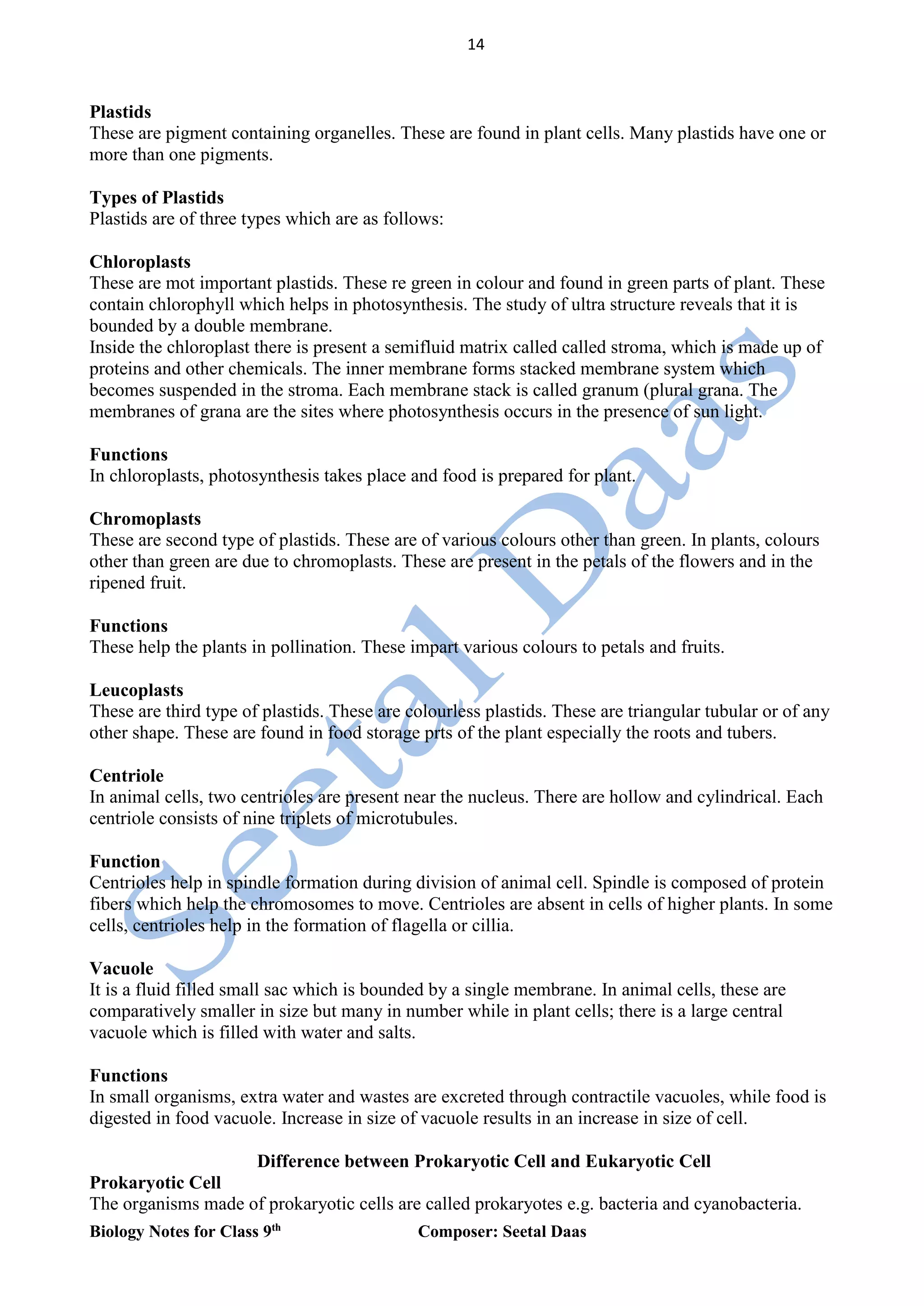 Biology Notes for Class 9th (by: Seetal Daas) | PDF | Biological ...