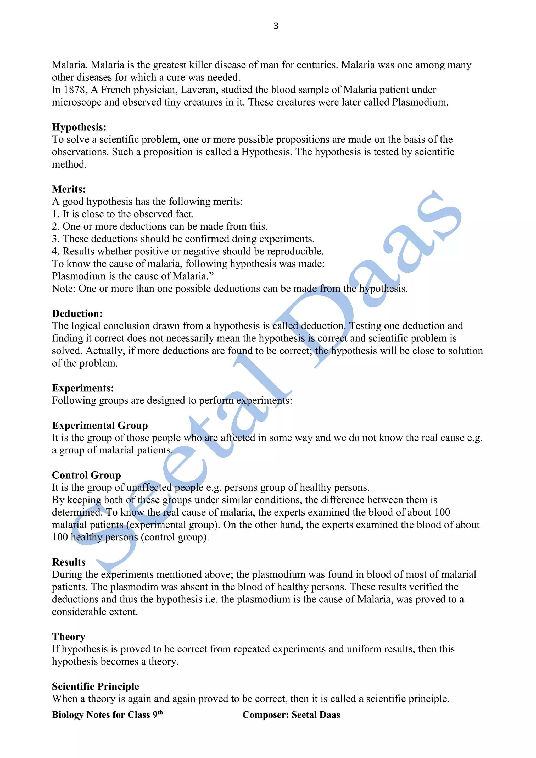 Biology Notes for Class 9th (by: Seetal Daas) | PDF | Biological ...