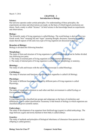 Biology Notes For Class 9 2022