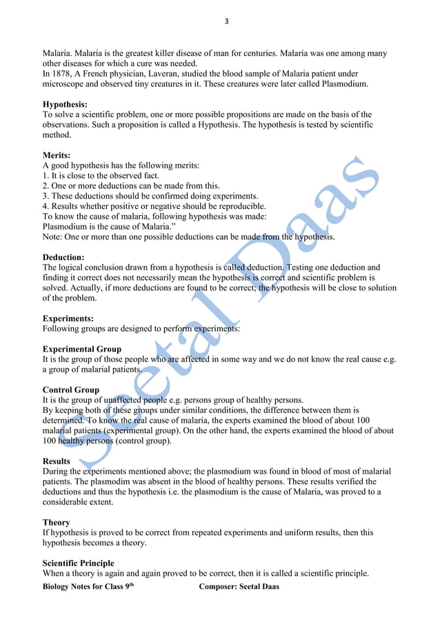 Biology Notes for Class 9th (by: Seetal Daas) | PDF