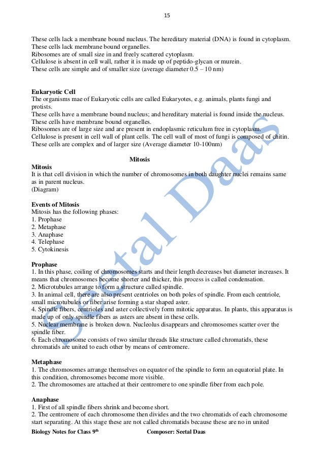 Biology Notes for Class 9th (by: Seetal Daas)