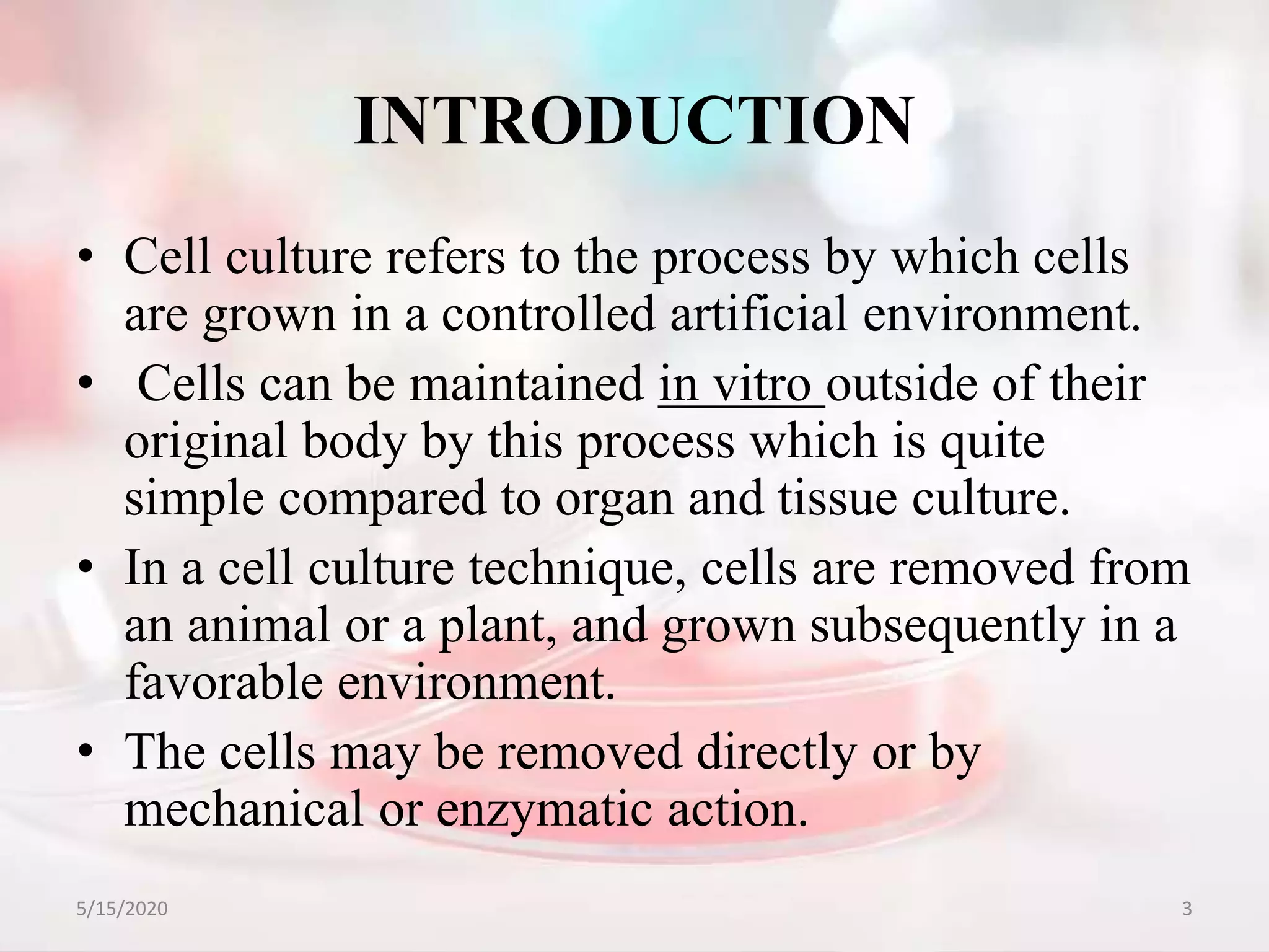 Biology and characterization of the cell culture | PPTX