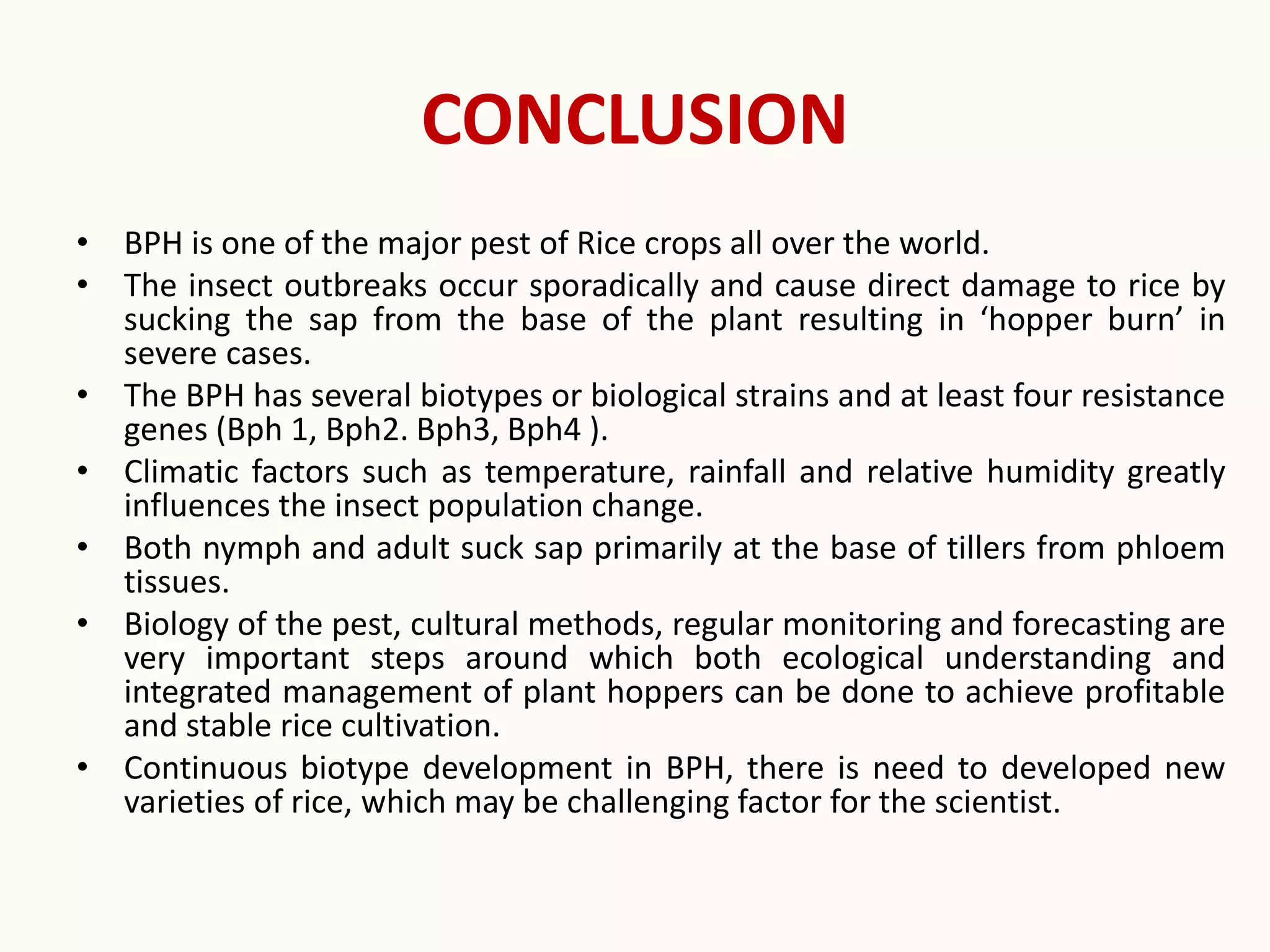 Biology and management of brown plant hopper ( | PPTX