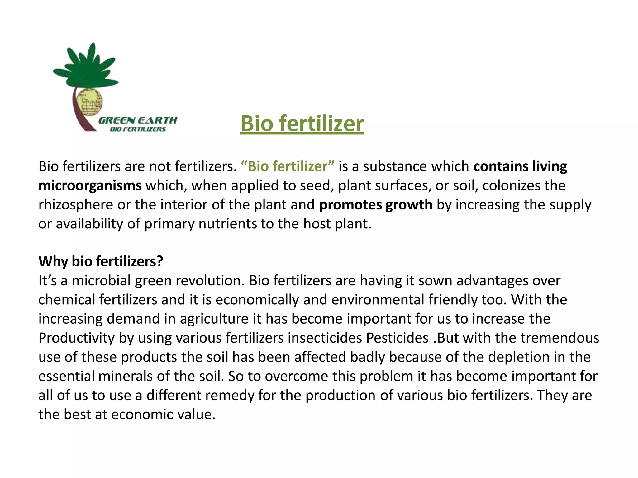 Biology Biofertilziers.pptx | Agriculture | Industries