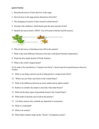 Biology biomes activity | DOCX