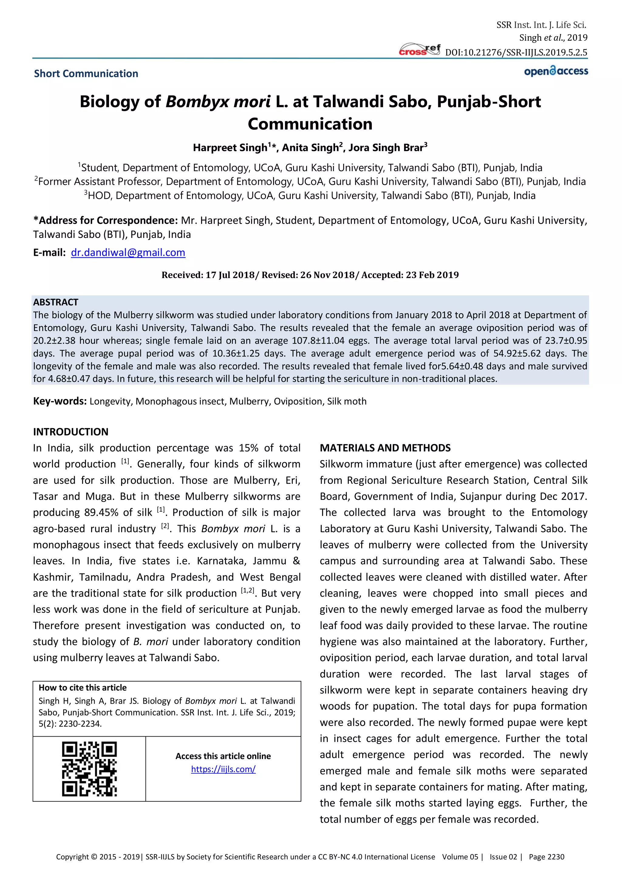Biology_bombyx_mori_talwandi_Sabo_Punjab.pdf | Beekeeping | Hobbies ...