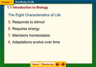 Biology Ch 1 on Introduction to Biology, Characteristics of Life and ...