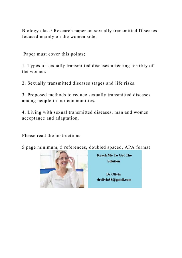 Biology class Research paper on sexually transmitted Diseases focus.docx