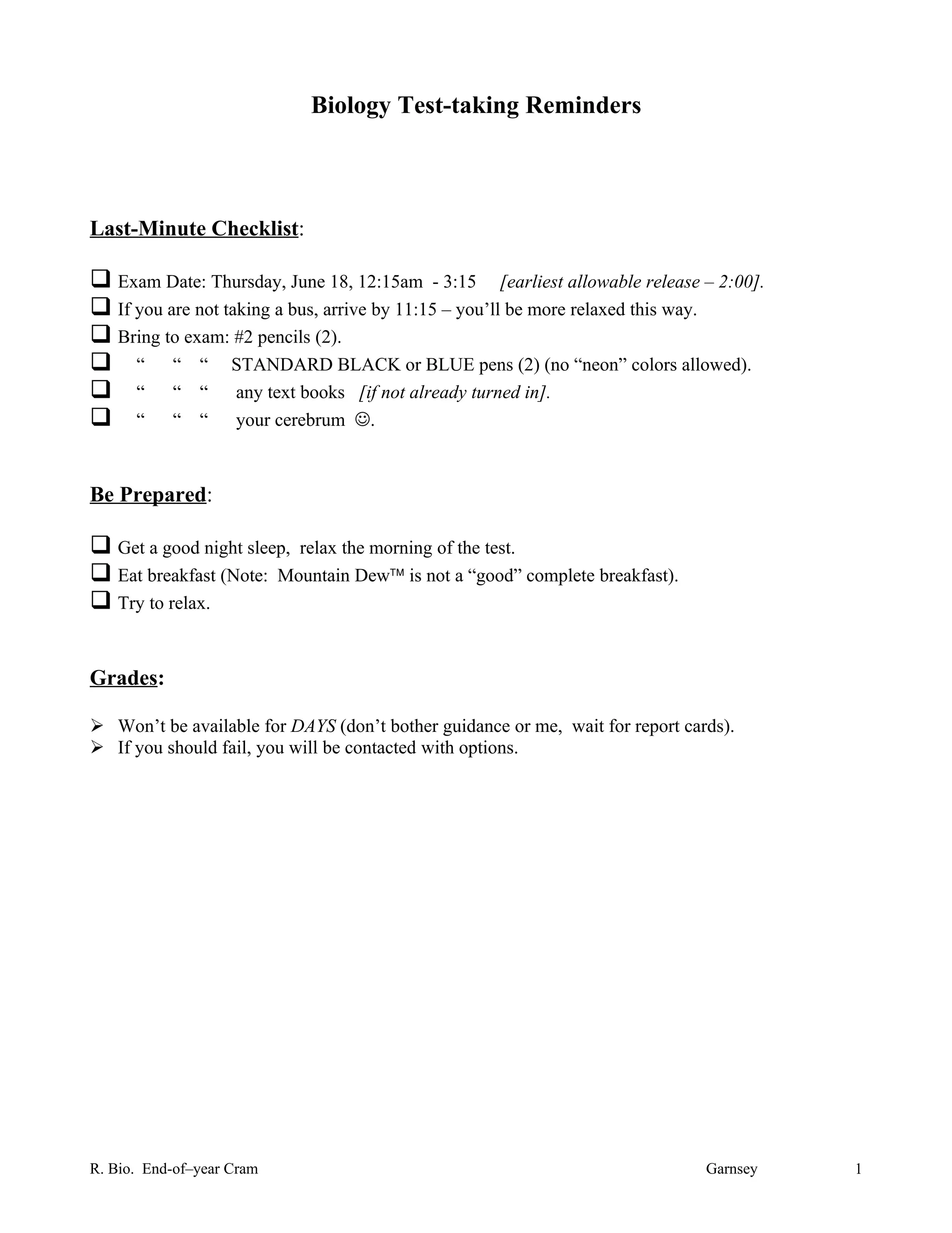Biology - Biocram Regents Review | DOC