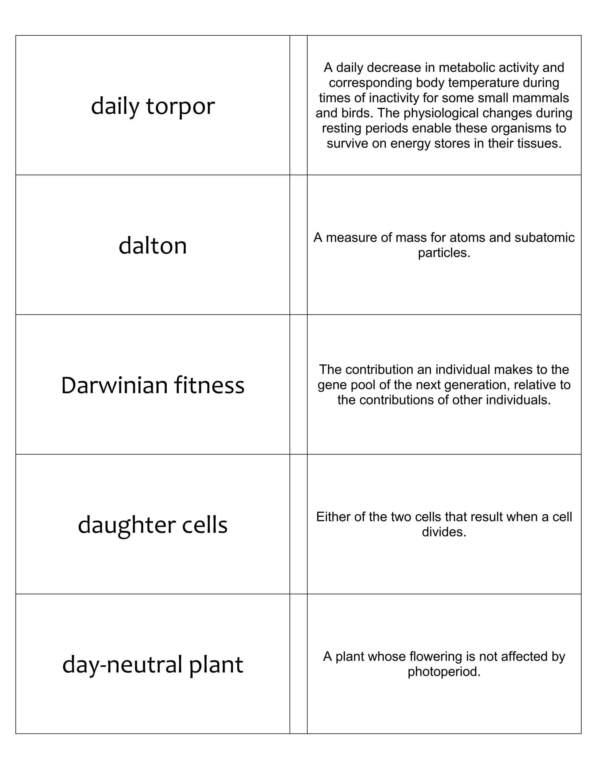 Biology Flash Cards 2 | DOCX | Science