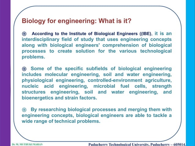 Biology for Engineers Part I (2023) - Dr. M. Muthukumaran.pptx