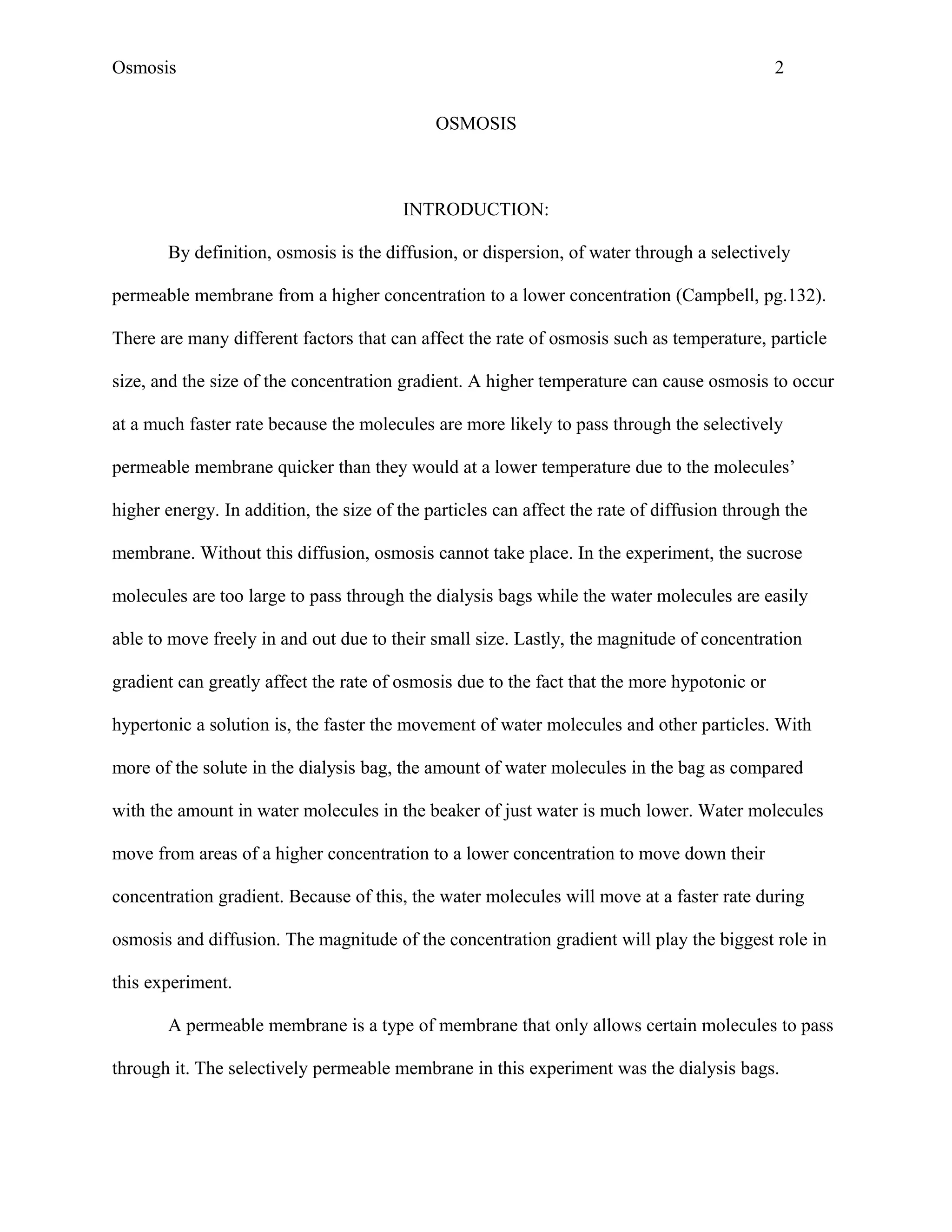 Biology formal lab report on osmosis and diffusion | DOC
