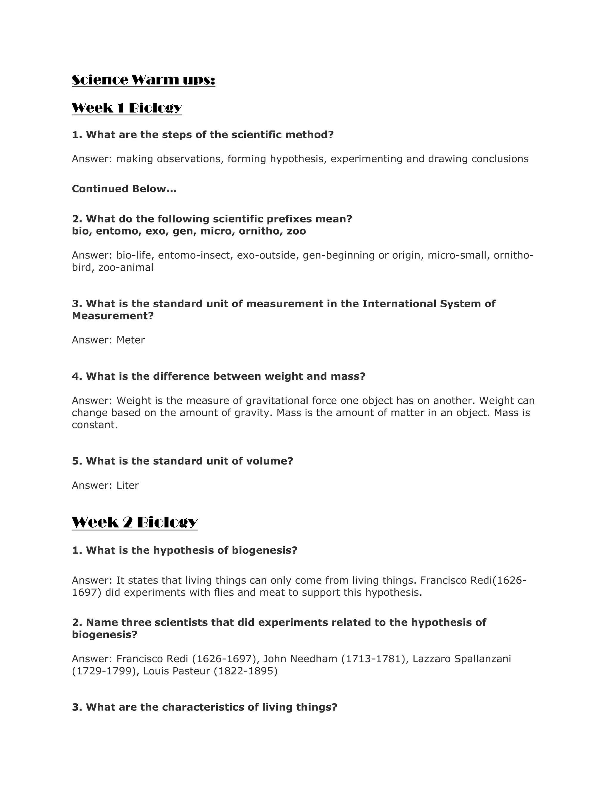 Biology hs bellringers science starters | DOCX