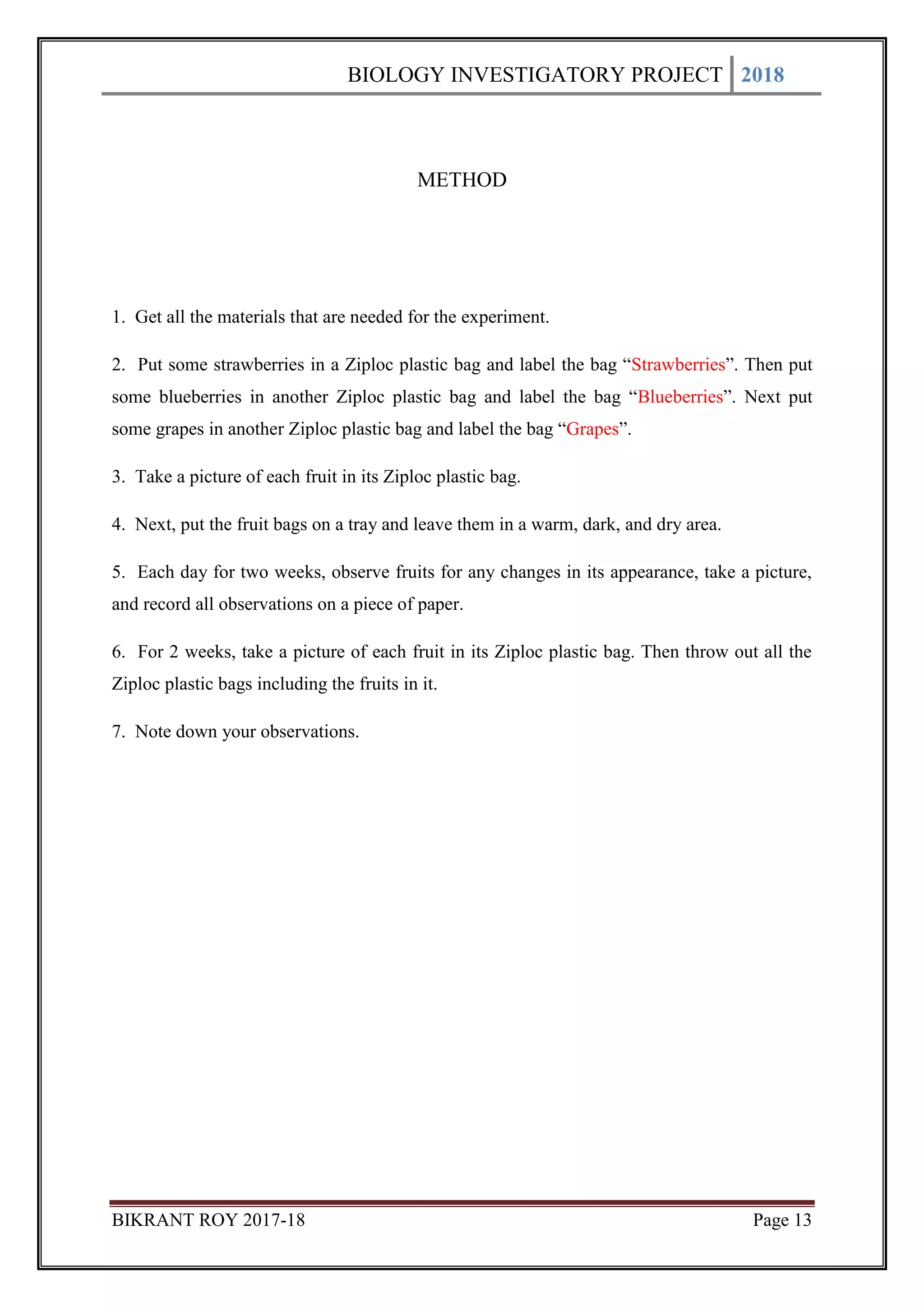 Biology Investigatory Project Class 11 and 12 | PDF