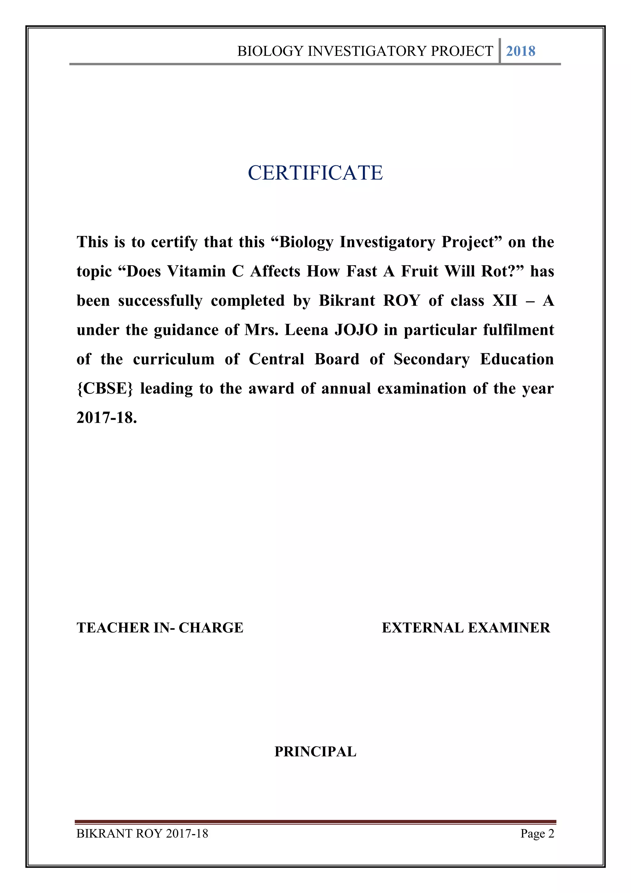Biology Investigatory Project Class 11 and 12 | PDF