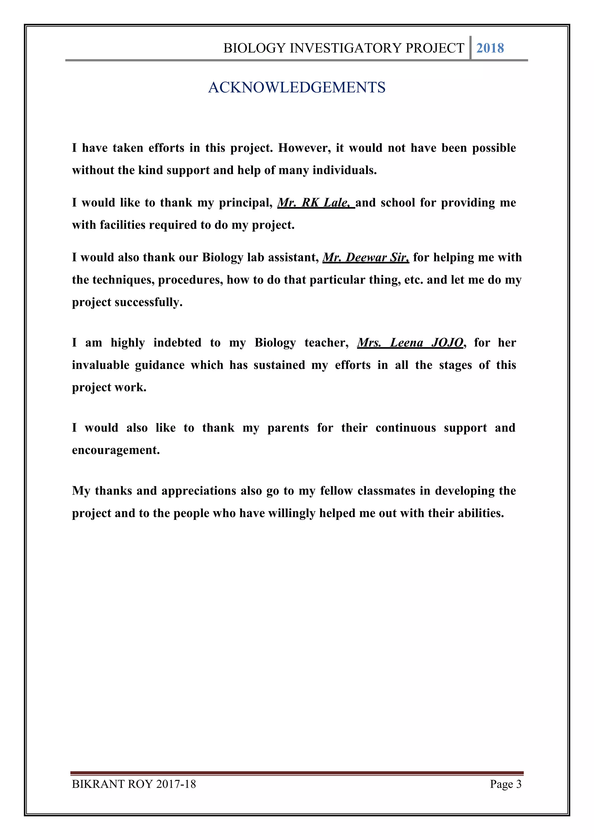 Biology Investigatory Project Class 11 and 12 | PDF