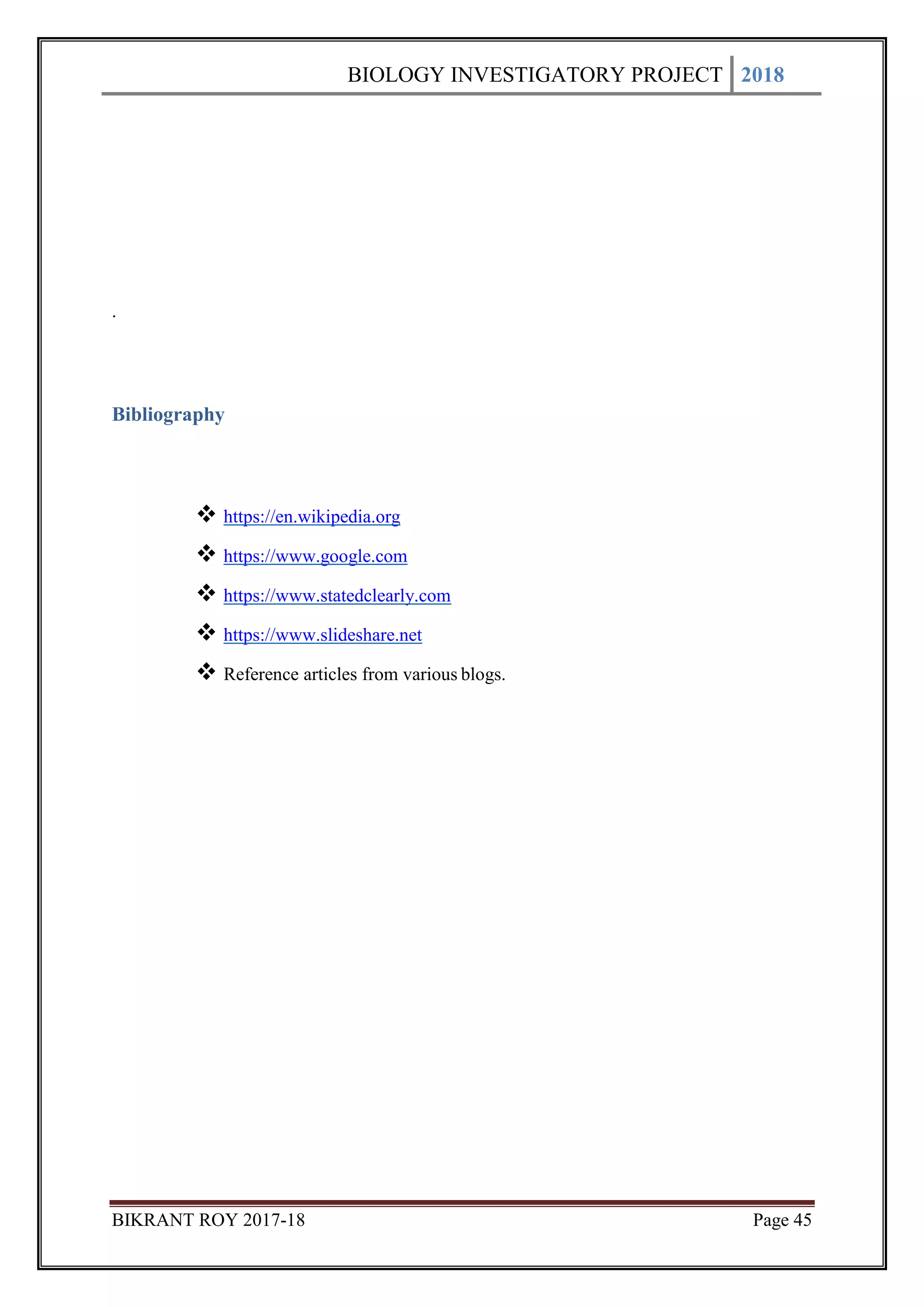 Biology Investigatory Project Class 11 and 12 | PDF