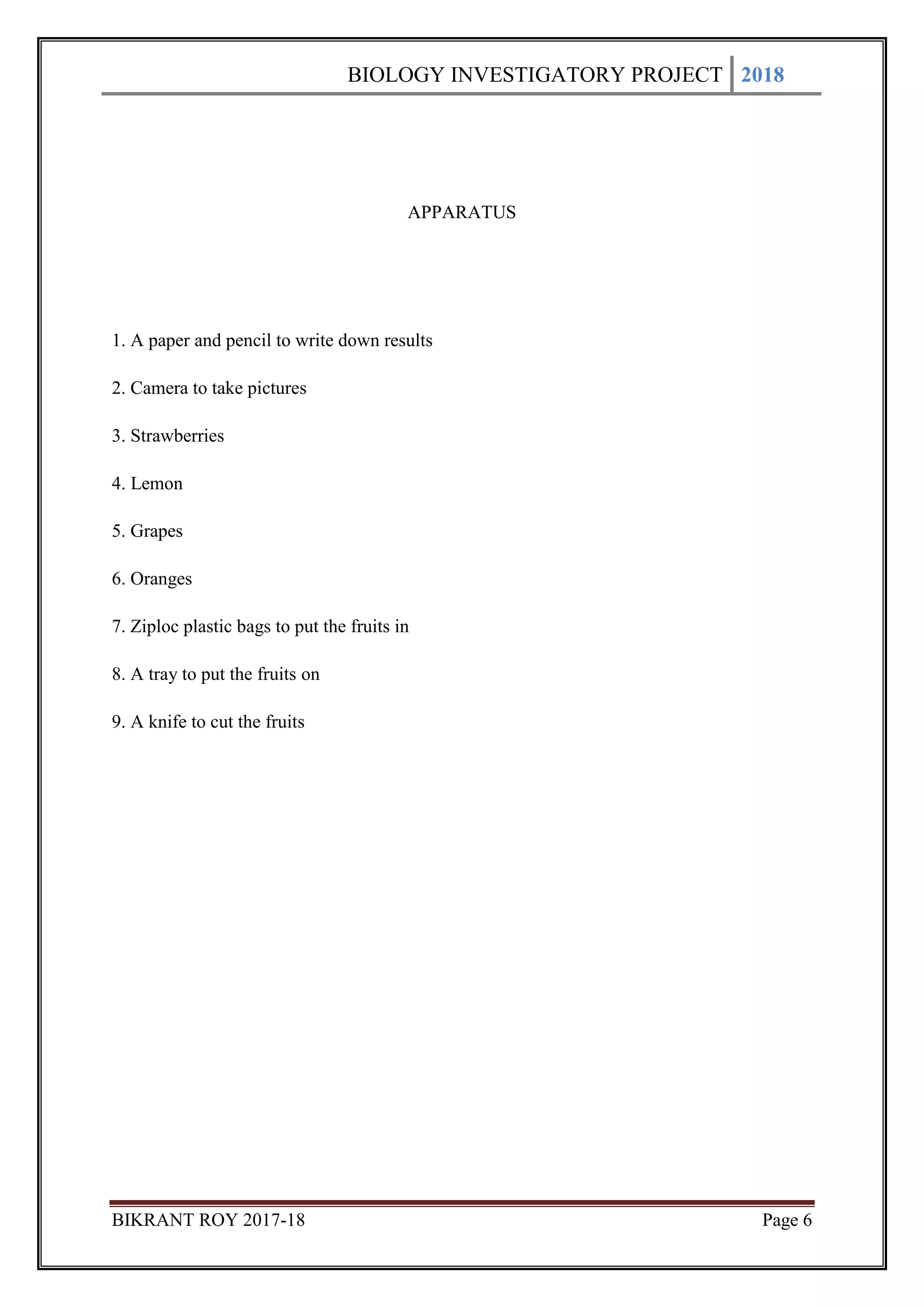 Biology Investigatory Project Class 11 and 12 | PDF