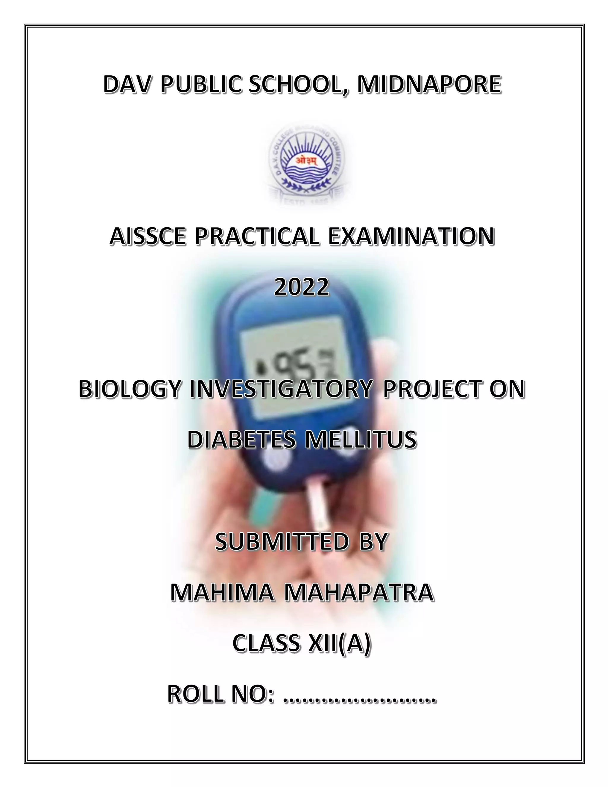 Biology investigatory project on diabetes | DOCX
