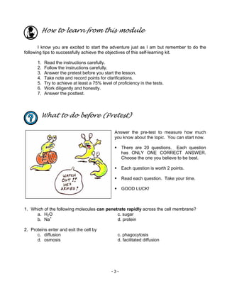 Biology m3 movement of matls thru the cell membrane | PDF