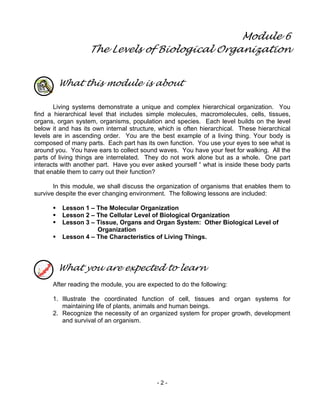 Biology m6 the levels of biological organization | PDF