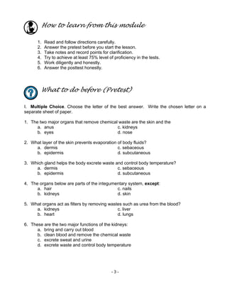 Biology m8 integumentary & excretory systems | PDF