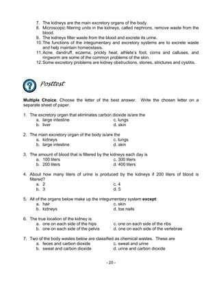 Biology m8 integumentary & excretory systems | PDF