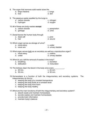 Biology m8 integumentary & excretory systems | PDF