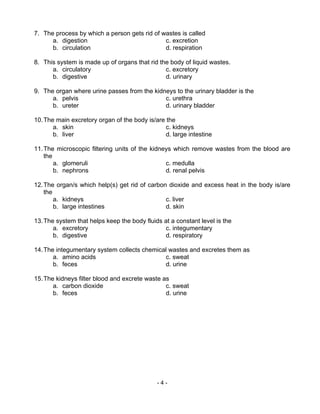 Biology m8 integumentary & excretory systems | PDF