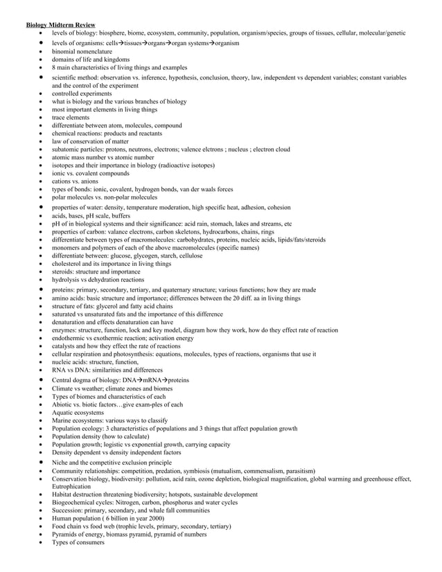 Biology midterm review | PDF | Free Download