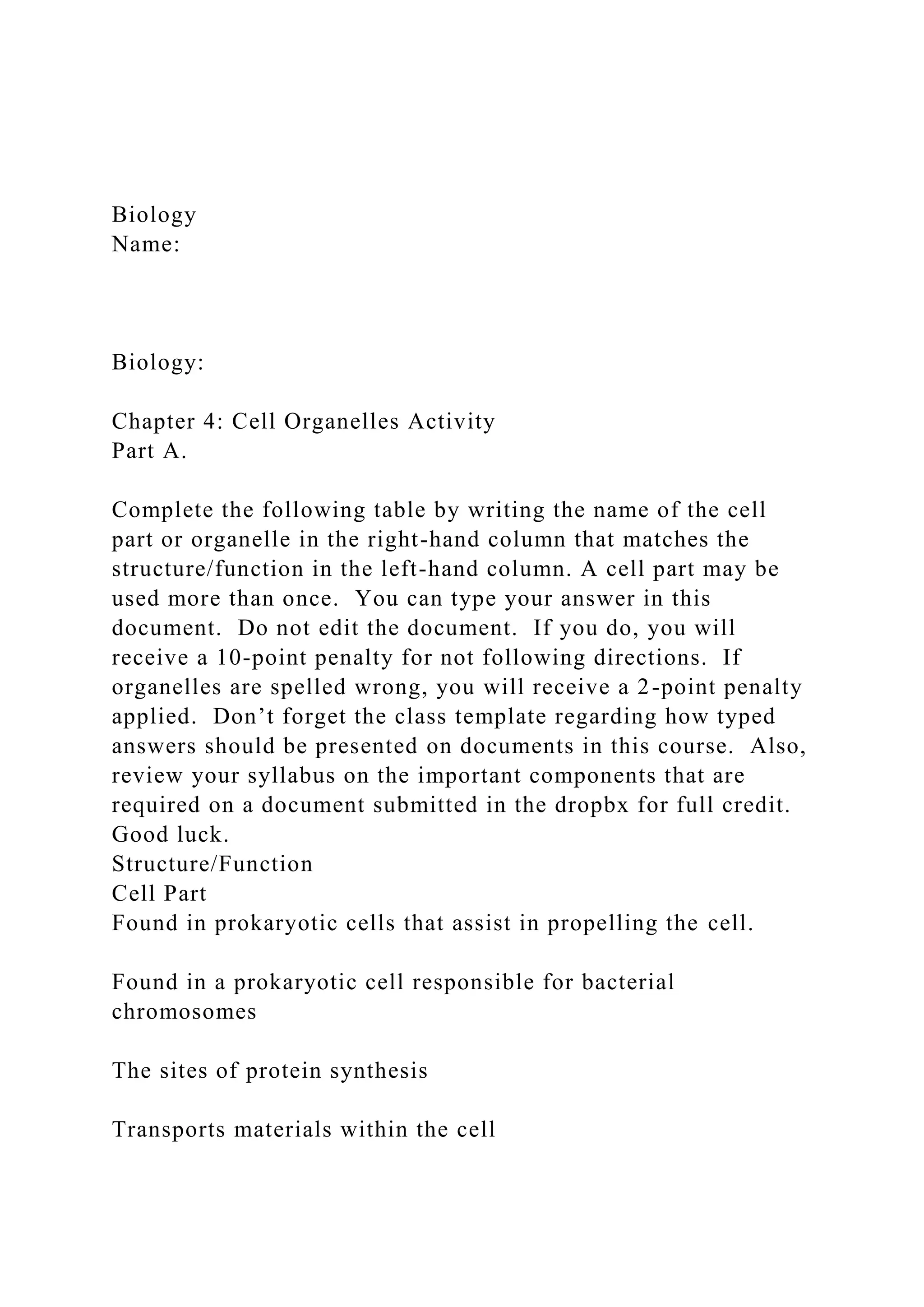 BiologyName Biology Chapter 4 Cell Organelles.docx