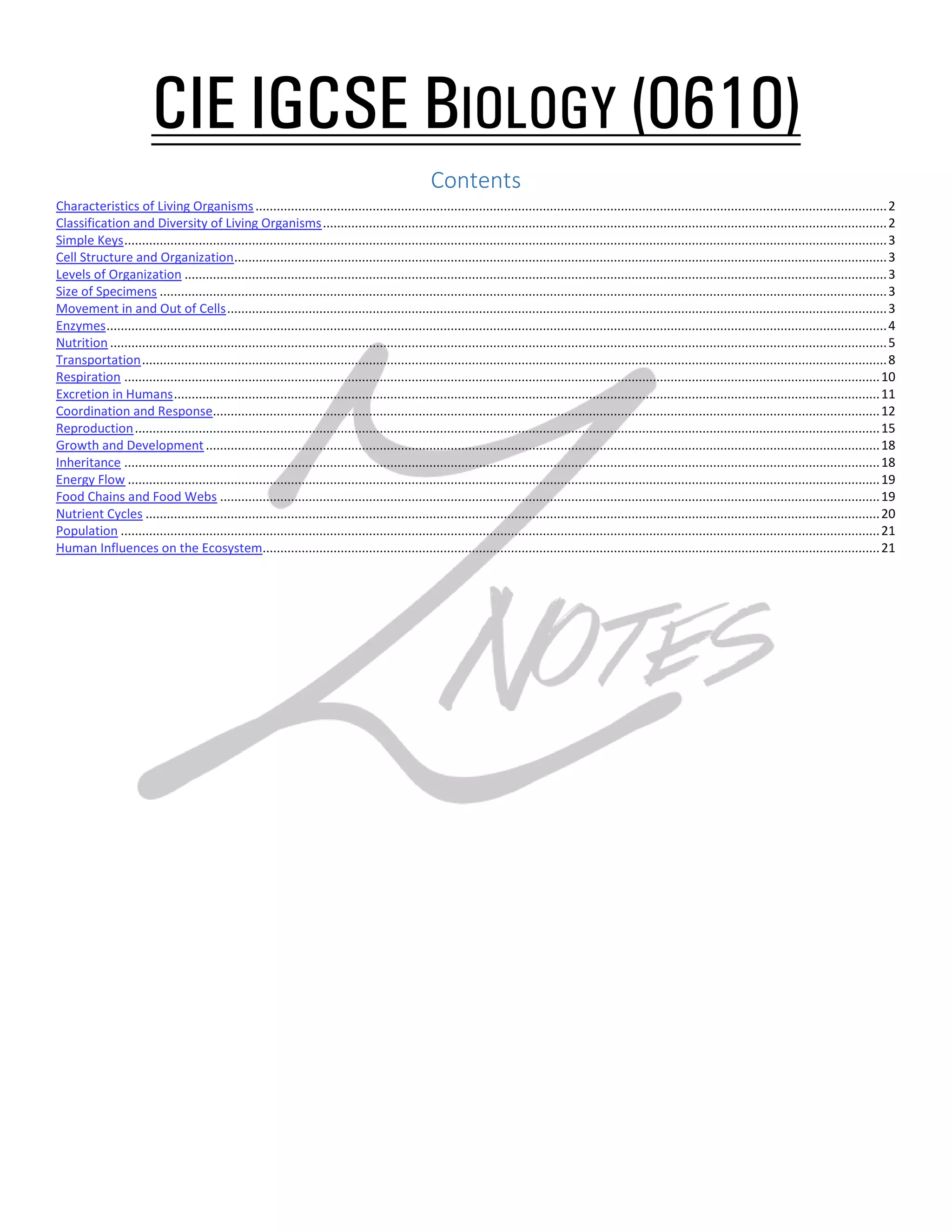 CIE IGCSE Biology complete notes | PDF
