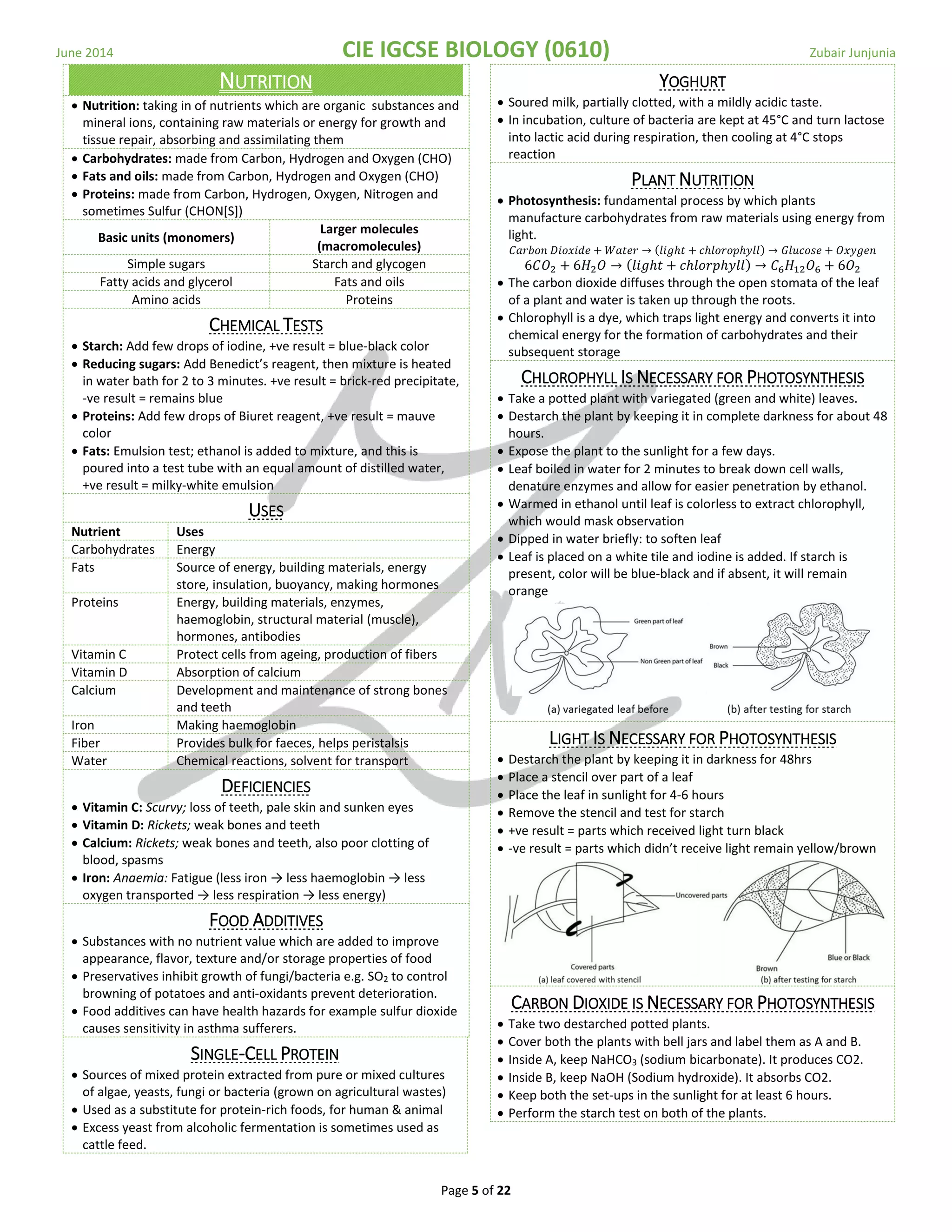 CIE IGCSE Biology complete notes | PDF