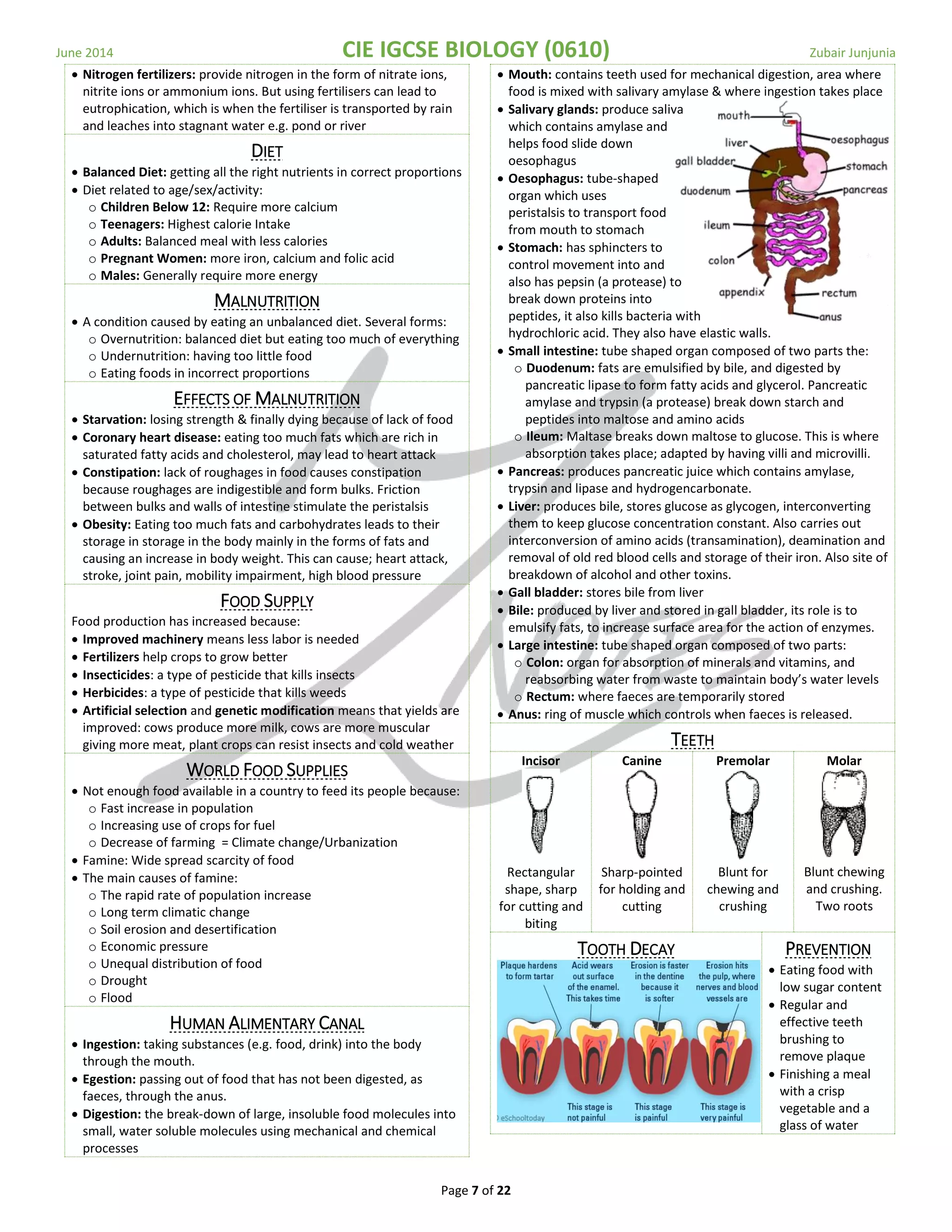 CIE IGCSE Biology complete notes | PDF